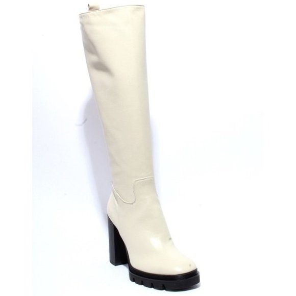 Isabelle | Shoes | Isabelle 446 Beige Leather Zipup Kneehigh Platform ...